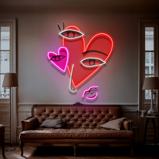Abstract Face With Hearts LED Neon Sign Light – Neonzastudio