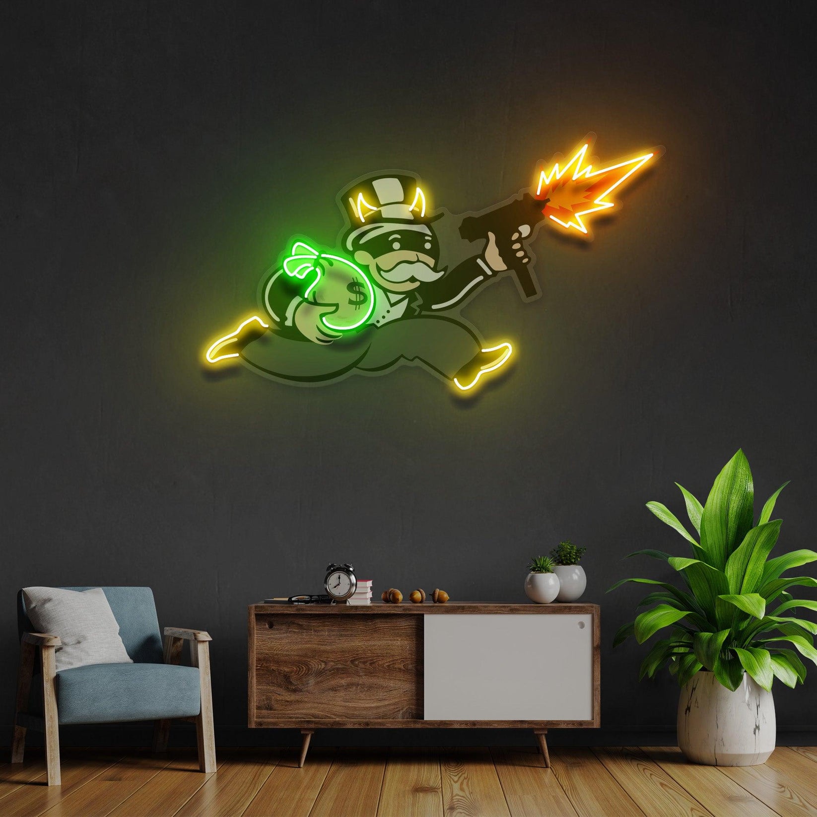 Violent Monopoly Gun Led Neon Acrylic Artwork – Neonzastudio